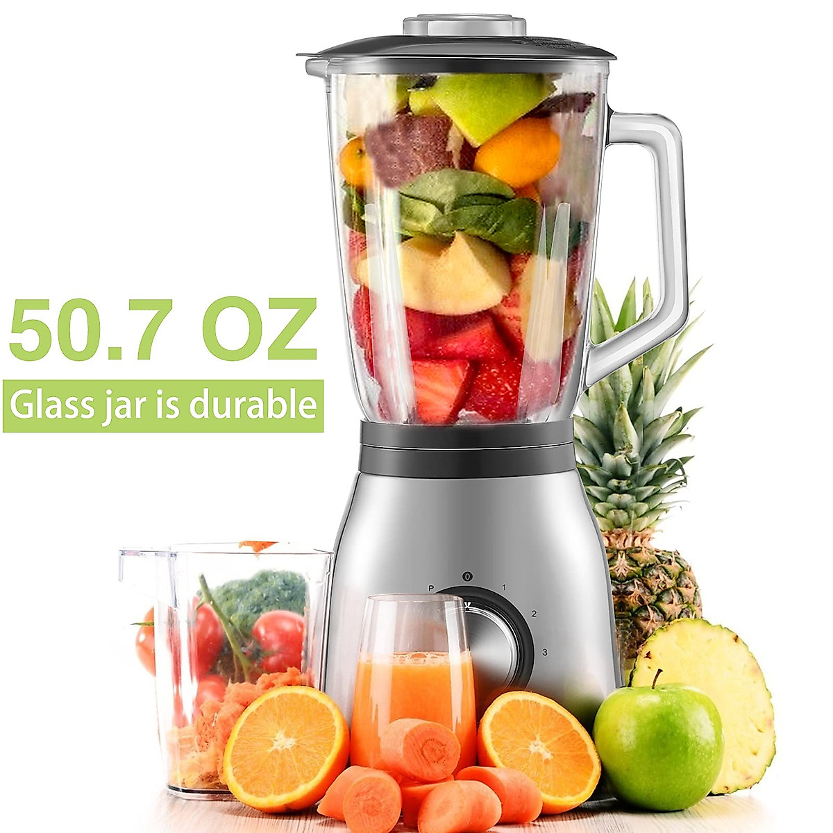 BONISO Countertop Blender High Speed Countertop Kitchen Food Mixer for Blend, Chop, Grind with1.5L/50oz Glass Jar, for Puree, Ice Frozen Fruit Crushing, Nuts Butter, Shakes and Smoothies