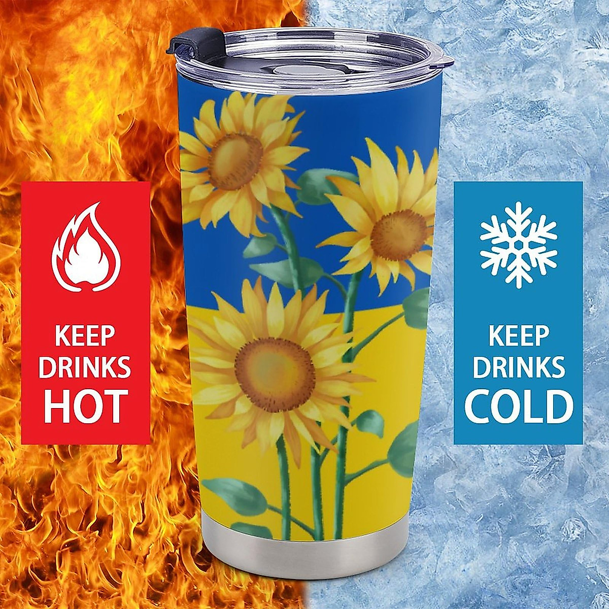 LALIHRLAL I Love Ukraine Flag Sunflower Tumbler Insulated Stainless Steel Travel Tumbler Car Cup With Lid 20 OZ