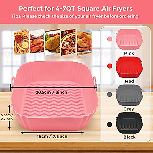 Square Air Fryer Silicone Pot, 8 Inch Reusable Heat Resistant Food Grade Silicone Air fryer Liners Inserts Baskets Bowl Accessories for COSORI Instant Vortex CHEFMAN 4 to 7 QT Air Fryer Oven Microwave