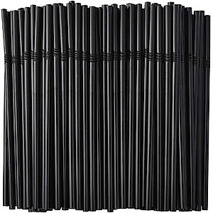 ALINK 500 Black Flexible Straws + 500 Striped Straws