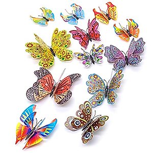 eoorau 24pcs Butterfly Wall Decals - 3D Butterflies Removable Mural Wall Stickers for Kids Home Room Bedroom Decoration