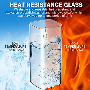 9 Pack 13 oz Clear Drinking Glasses Square Highball Thin Glass Cups Tumbler Set Elegant Bar Modern Glassware for Water Coffee Mixed Drinks Cocktail Wine Beer Juice Iced Tea Kitchen Party Home