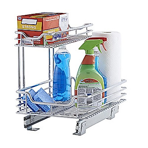Household Essentials C21221-1 Glidez 2-Tier Sliding Cabinet Organizer, 11.5" Wide, Chrome & C26512-1 Glidez Under Sink Sliding Organizer | Pull Out Cabinet Shelf | Chrome | 12.5 Inches Wide