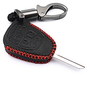 MJKEYAuto Black Leather 6 Buttons Smart Remote Key Fob Cover Chain Case for 2007 2006 2005 2004 Chrysler Town & Country Dodge Caravan Caravan
