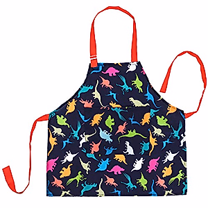 Nidoul Kids Apron for Boys Girls, Adjustable Childs Chef Apron with Pocket, Kitchen Bib Apron for Cooking Baking Art Painting Gardening-Dinosaur, 6-12Years