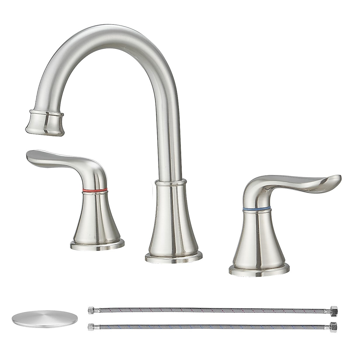 GENBONS Bathroom Sink Faucet Widespread 8 Inch Bathroom Faucets for Sink 3 Hole Brushed Nickel Double Handles Bathroom Faucets with Pop Up Drain and cUPC Faucet Supply Lines