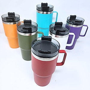 FTB Creative 20oz Insulated Tumbler Mug, Double Wall Stainless Steel, with Lid, Straw and Handle (Army Green)