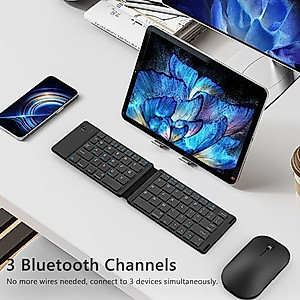Acoucou Foldable Keyboard and Mouse Combo, Wireless Keyboard and Mouse Set, Portable Travel Keyboard for Tablet Smartphone Laptop, Compatible with Mac/iOS Windows Android System-3 Bluetooth Channels