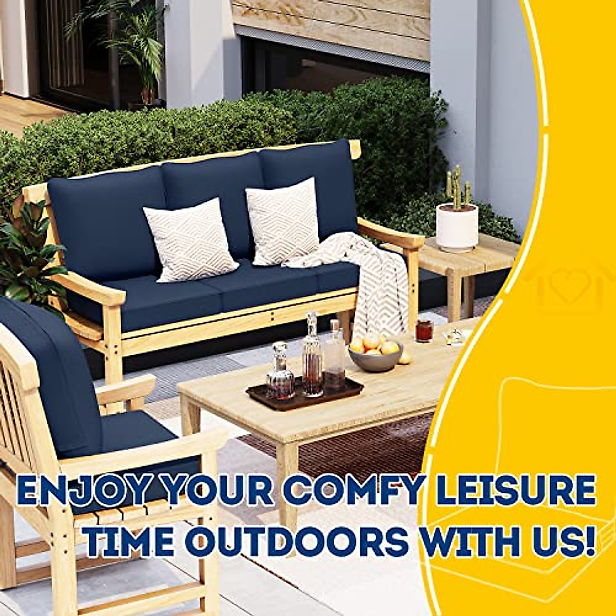 AAAAAcessories Outdoor Deep Seat Cushions for Patio Furniture, Water-Resistant Replacement Patio Chair Cushions, 24 x 24 x 5 inch, Navy Blue