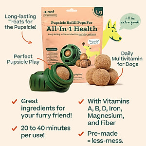WOOF Pupsicle Refill Pops for All-in-1 Health - Long-Lasting Multivitamin Refills for The Pupsicle Toy - with Vitamins A, B, D, Iron, Magnesium, and Fiber - Large Pops - 7 Count