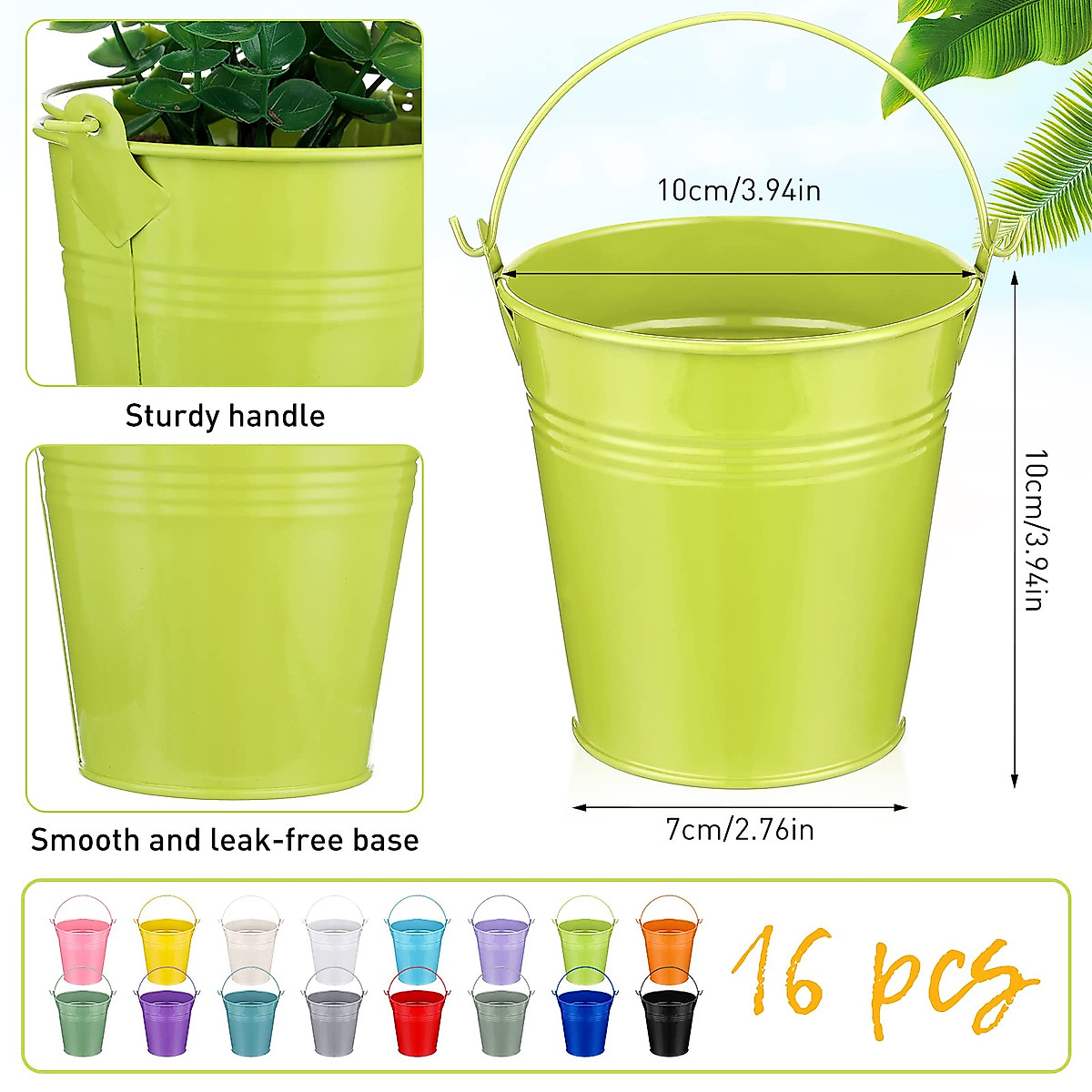 Colorful Mini Metal Buckets – 16 Pack for Parties
