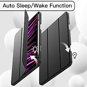 JETech Case for iPad Pro 11 Inch 2022/2021/2020 Model (4th/3rd/2nd Generation), with Pencil Holder, Support 2nd Pencil Charging, Slim Tablet Cover with Soft TPU Back, Auto Wake/Sleep (Black)