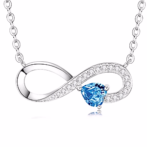 Sterling Silver Love Infinity Heart Jewelry Aquamarine Necklace for Women Birthday Gifts for Her