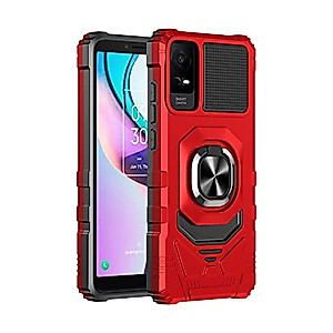 Compatible for TCL ION X Case/TCL ION V Case with Tempered Glass Screen Protector [Military Grade] Ring Car Mount Kickstand Hybrid Shockproof Hard Phone Case - Red