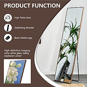 WIIS' IDEA 59"x16"Full Length Mirror,Durable Solid Wood Frame,Explosion-Proof Film,High-Definition Full Body Mirror,Standing/Leaning/Hanging Long Mirror for Bedroom,Bathroom,Living Room(Brown)