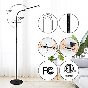 Dimunt LED Floor Lamp, Bright 15W Floor Lamps for Living Room with 1H Timer, Stepless Adjustable 3000K-6000K Colors & Brightness Standing Lamp with Remote & Touch Control Reading Floor Lamps