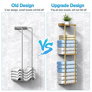 Liuoud Towel Rack for Bathroom, Wall Mounted Bath Towel Holder Storage Organizer for Rolled Towels, Vertical Towel Rack with Shelf Can Holds Up 6 Large Bath Towel, Gold