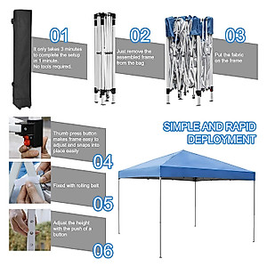 Smartxchoices Pop Up Canopy Tent - 10 x 10 FT Instant Outdoor Canopy with Wheeled Carry Bag, 4 Ropes, Straight Legs, Stakes,Height Adjustable Outdoor Tent Sun Protection Beach Shelter