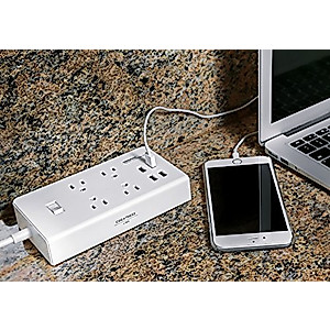 GR-8 Power Compact & Slim Travel Charging Station - International Power Adapter - Surge Protector - Power Strip with 4 Intelligent USB - Free Bonus Included