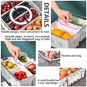 NEEMAY Refrigerator Organizer Box, Food Storage Container Fruit Storage Container for Fridge with 2 Drain Basket in One Container, Stackable Vegetable Strainers Box with Lid 1 Box/Set of White