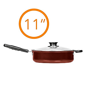 Imperial Home 11” Non Stick Deep Frying Pans – Large Deep Pan with Lid – Nonstick Deep Fry Pans – Red Deep Dish Pan
