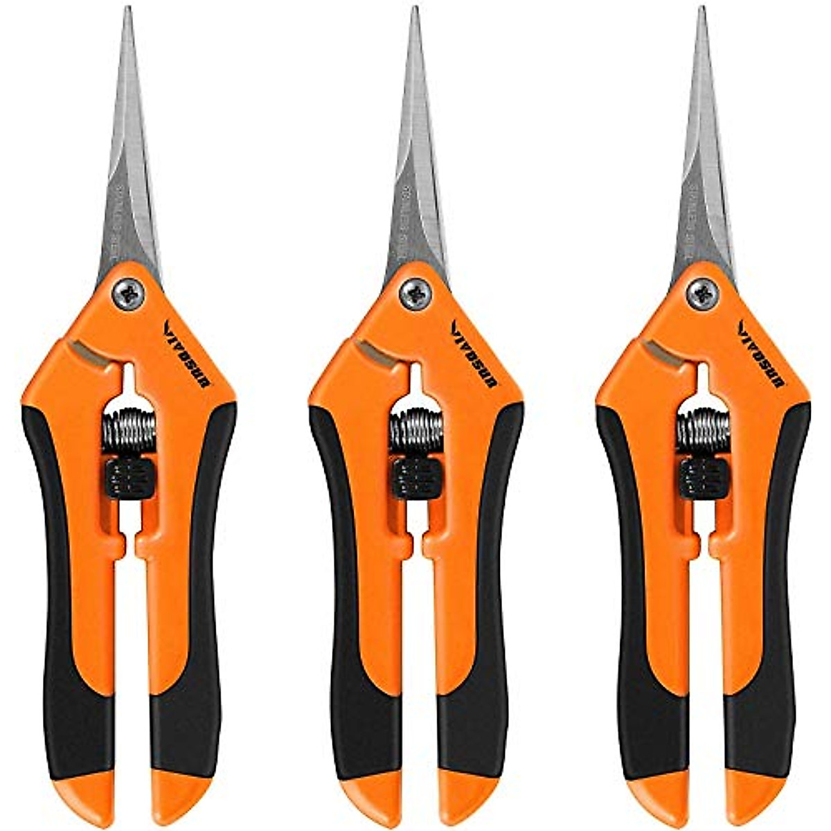 VIVOSUN 6.5 Inch Gardening Scissors Hand Pruner Pruning Shear with Straight Stainless Steel Blades Orange 3-Pack