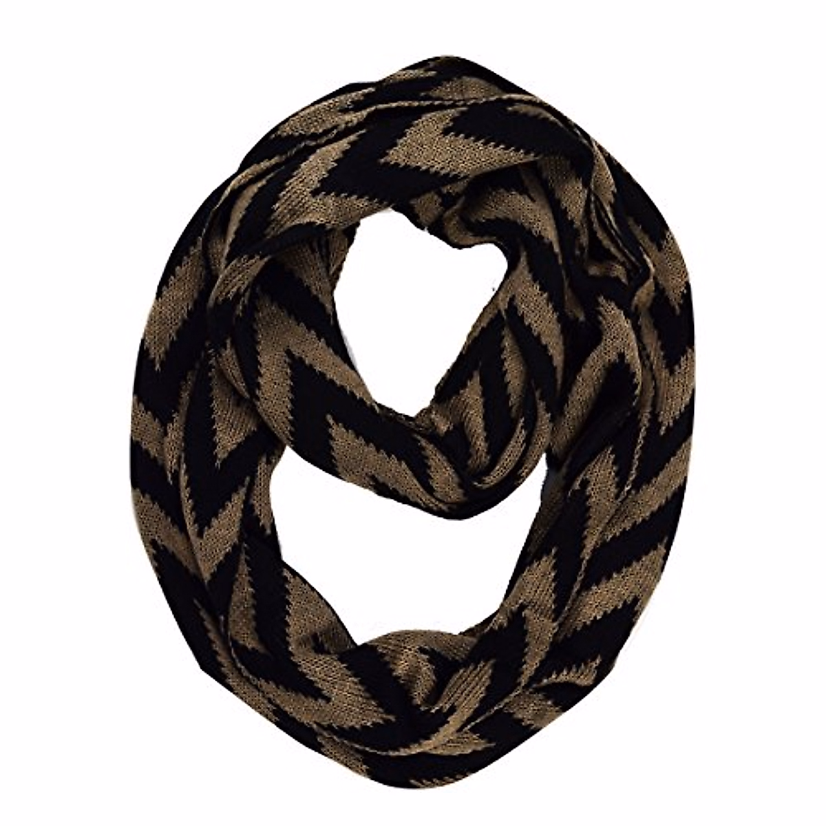 Peach Couture Stylish Winter Warm Soft Knit Chevron ZigZag Infinity Loop Scarf (Taupe)