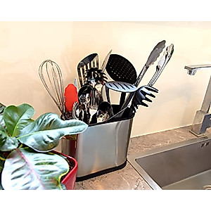 Utensil holder Caddy large stainless steel sturdy kitchen flatware organizer crock sink benchtop counter