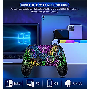 Gammeefy Switch Controller, Wireless Switch Pro Controller for Nintendo Switch/Lite/OLED, 9 Color Adjustable LED Switch Remote Compatible with PC/Android/IOS with Programmable Function