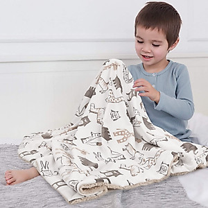 BORITAR Fleece Baby Blanket Reversible Plush for Boy Girls, Heavenly Soft Minky Toddler Blanket with Animals Print Portable Baby Crib Blanket for Newborn and Nursery, Brown 30 x 40 Inch