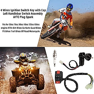 4 Wires Ignition Switch Key with Cap+3 Function Left Starter Switch Assembly for 50cc 70 cc 90cc 110 cc 125cc 150cc TaoTao SUNL Chinese ATV Quad 4 Wheeler 125cc Apollo Dirt Bike Scooter Parts