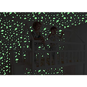 Glow in The Dark Stars, Moon and Space Wall Decals for Kids Bedrooms Nursery Baby Room Kids Room – Stylish Glow in The Dark Decals for Wall and Ceiling Decoration Featuring Stars, Moon and Planets
