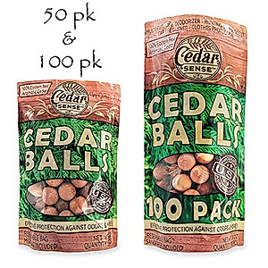 Cedar Balls - 50 Pack - Cedar Sense - Made in U.S.A.- Cedar Blocks for Clothes Storage - Cedar for Closets and Drawers