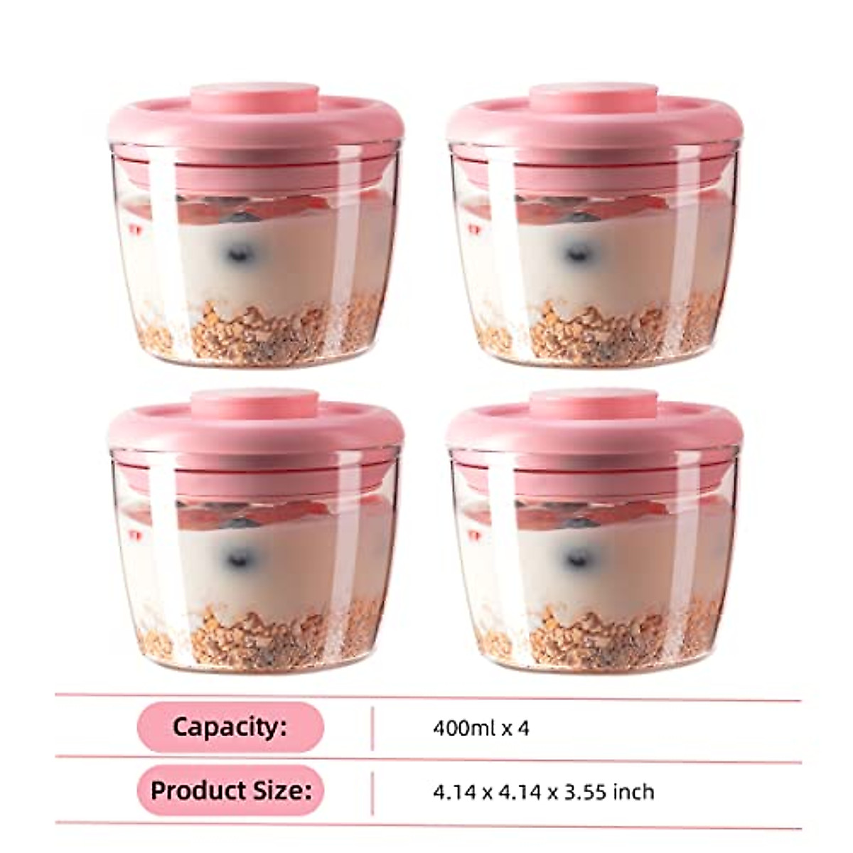 Meal Prep Container, 14oz 400ml Set of 4 Overnight Oats Containers with Lids, Airtight Leakproof Pop Top Lid Bowl for Breakfast Leftovers, Glass-like Clarity Tritan Material Food Storage Container