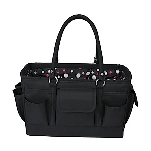 Everything Mary Deluxe Store and Tote - Craft Organizer and Storage Bag with 13 Pockets - Collapsible and Portable Art Supply Caddy for Sewing, Scrapbooking, Painting - Pink Dots