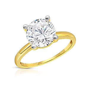 MAX + STONE 3 Carat Round Cubic Zirconia Solitaire Engagement Ring for Women | 14k Gold Engagement Ring | Simulated Diamond Ring | Yellow Gold CZ Engagement Ring Size 6