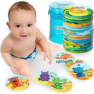 Floating Animals & Alphabet Flash Cards for Bathtub - Preschool Learning Toddler Flash Cards - Educational Bath Toys for 18 Months+ (Set of 26)