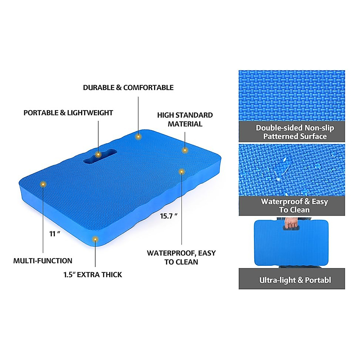 HOOPLE Extra Thick Kneeling Pad, Soft Foam Kneeling Cushion, Waterproof Knee Pads, Lightweight Knee Mat for Bathing, Workout Supplies, Exercise Yoga, Garden Work Gifts 15.7 x 11 Inches Blue