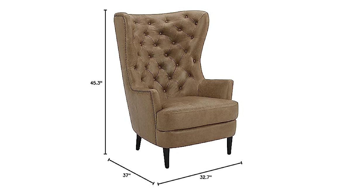 Stylish Cognac Wingback Leather Accent Chair