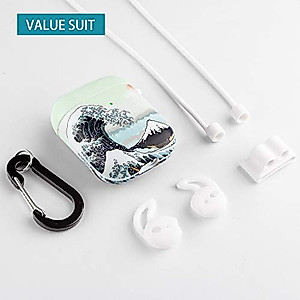 Lokigo AirPods Case Protective Cover Compatible with Apple AirPods 2 and 1 Hard Case Kits with Keychain/Strap/Earhooks/Watch Band Holder for Girls Women Men (Sea Wave)