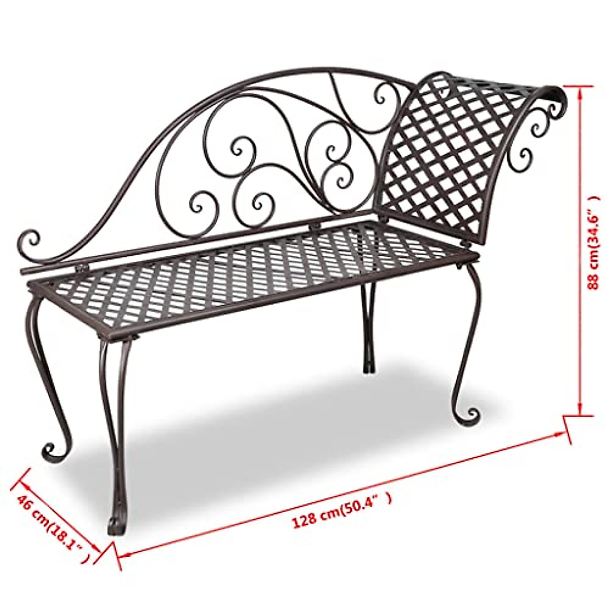 vidaXL Patio Chaise Lounge - Antique Brown Iron Scroll-Patterned Outdoor Furniture for Garden, Ergonomic Design for Comfort