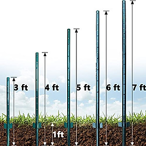 ARIFARO Fence Posts 3 Feet Sturdy Duty Metal Fence Post, Pack of 10, 3-4-5-6-7 Feet No Dig Garden U Post for Wire Fencing Steel Post for Yard, Outdoor Wire