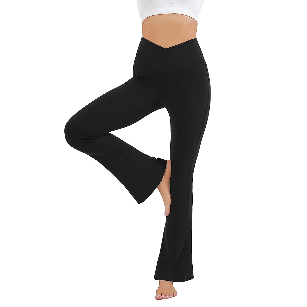 HEGALY Women's Flare Yoga Pants - Crossover Flare Leggings High Waisted Bootcut Bell Bottom Workout Sweatpants Black