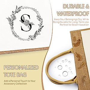 JUSTOTRY Initial Tote Bag - Natural Jute Large 13OZ Utility Personalized Canva Tote Bag Monogrammed Gift for Women