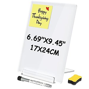 MaxGear Desktop Glass Dry Erase Board, Small Dry Erase Whiteboard with Stand 9.45" x 6.69", Toughened Glass Whiteboard for Desk with Erase, Acrylic Planner Memo Notepad to Do Lists for Office, Home