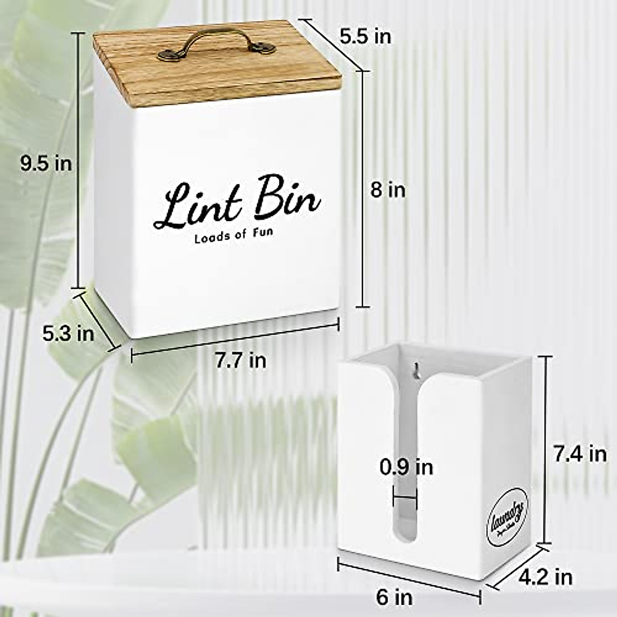 Farmhouse Magnetic Lint Bin & Dryer Sheet Holder Set, Dryer Sheet Dispenser with Lid for Laundry Room Decor and Accessories, Fabric Softener Dispenser Laundry Pods Container Lint Bin for Laundry Room