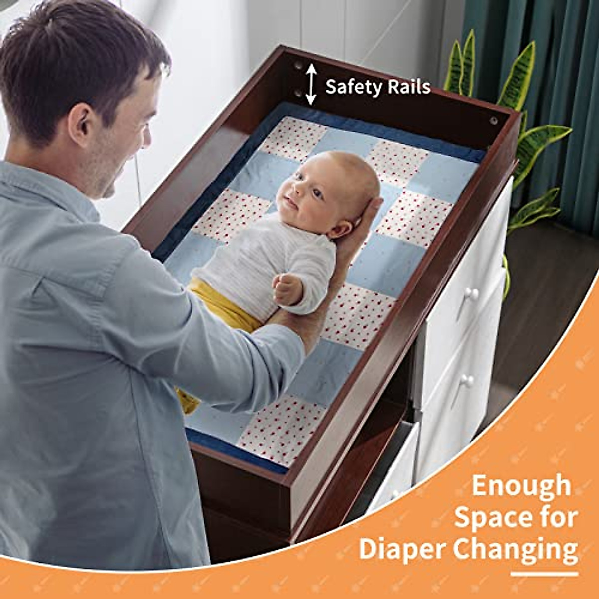Changing Table Dresser with 3 Drawers, 2 Cabinets, Can be Used as a Dresser Changing Table, a Baby Changing Table Dresser, Changing Table with Drawers (Brown)