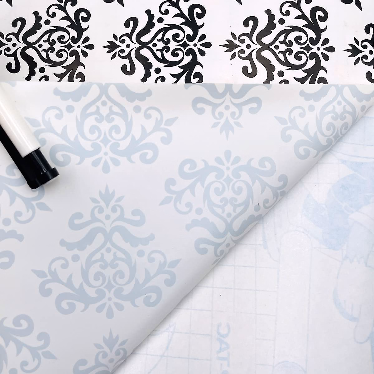 Yifely Self-Adhesive Shelf Liner Removable Furniture Paper for Covering Apartment Dresser Drawers, Retro Black Damask, 17.7 Inch by 9.8 Feet