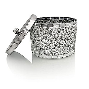 LushAccents Bathroom Accessories Set, 4-Piece Decorative Glass Bathroom Accessories Set, Soap Dispenser, Soap Tray, Jar, Toothbrush Holder, Elegant Silver Mosaic Glass