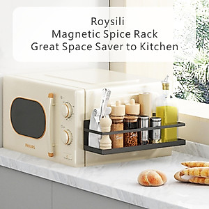 Roysili Spice Rack Magnetic Spice Rack Organizer Durable Magnetic Shelf For Refrigerator For Kitchen Organization And Storage With Hooks 2 Pack (White)